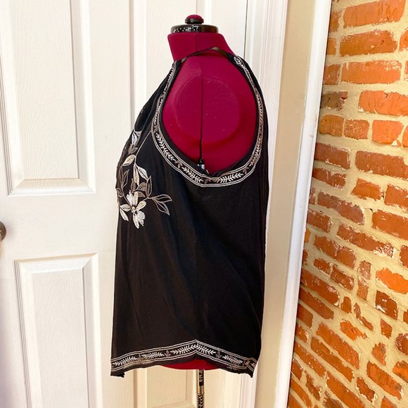 Alfani | Tops | Nwt Alfani Embroidered Halter Wleatherette Detail ...